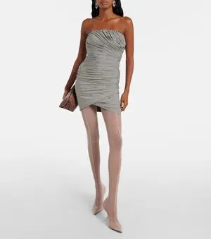 Attico Draped Strapless Mini Dress - Grey
