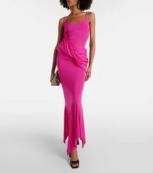 Attico Draped Asymmetric Jersey Midi Dress - Pink