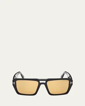 TOM FORD Redford Rectangle Sunglasses - Shiny Black Amber