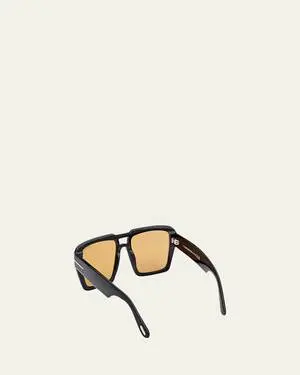 TOM FORD Redford Rectangle Sunglasses - Shiny Black Amber