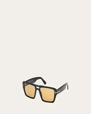 TOM FORD Redford Rectangle Sunglasses - Shiny Black Amber