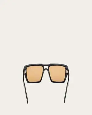 TOM FORD Redford Rectangle Sunglasses - Shiny Black Amber