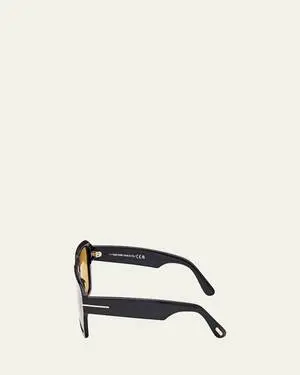 TOM FORD Redford Rectangle Sunglasses - Shiny Black Amber