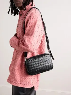 Bottega Veneta Intrecciato Leather Messenger Bag - Black