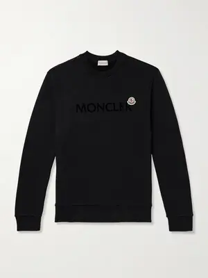 Moncler Appliquéd Logo-flocked Cotton-jersey Sweatshirt - Black