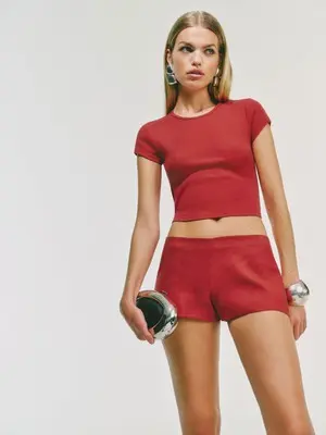 REFORMATION June Low Rise Linen Short - Red