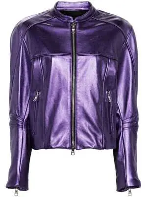 LAQUAN SMITH Metallic Leather Bomber Jacket - Purple