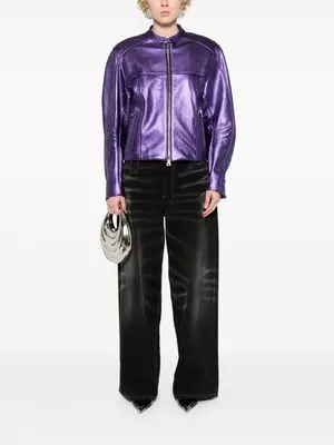 LAQUAN SMITH Metallic Leather Bomber Jacket