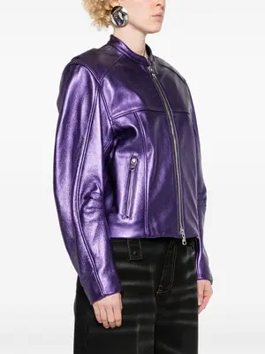 LAQUAN SMITH Metallic Leather Bomber Jacket