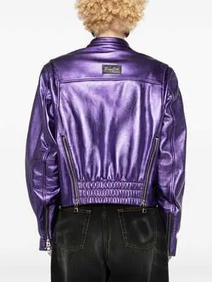 LAQUAN SMITH Metallic Leather Bomber Jacket