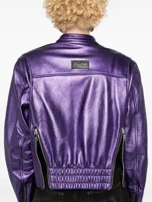 LAQUAN SMITH Metallic Leather Bomber Jacket
