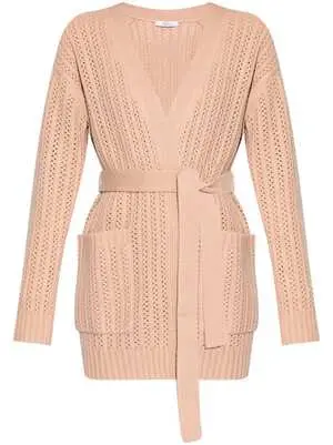 Max Mara Perforated Knit Wool-cashmere Cardigan - Neutrals