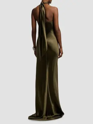 Ralph Lauren Chilton Satin Halter Gown - Cypress