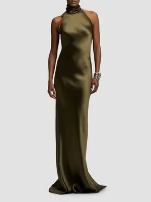 Ralph Lauren Chilton Satin Halter Gown - Cypress