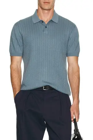 Theory Ribbed Polo In Blue - Dark Rainstorm