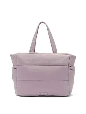 Pink Quilted Puffer Tote Bag - Purple