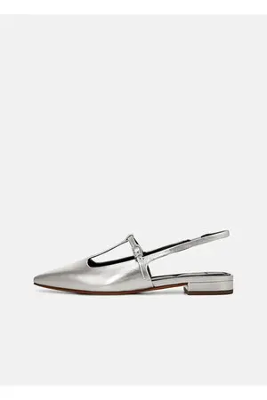 Vince Iliana Metallic Leather Slingback Flat - Silver