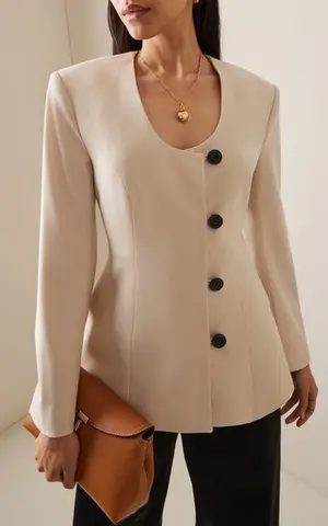 HOUSE OF DAGMAR Collarless Wool-blend Blazer