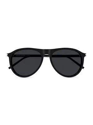 Saint Laurent Thin Acetate 56mm Pilot Sunglasses Black Dark Grey