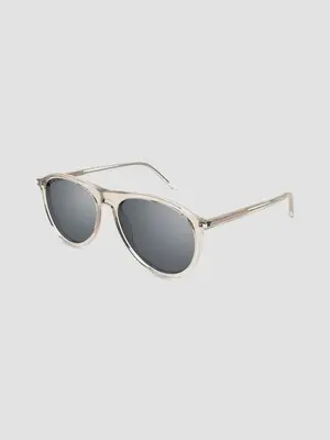 Saint Laurent Thin Acetate 56mm Pilot Sunglasses - Translucent Beige Grey