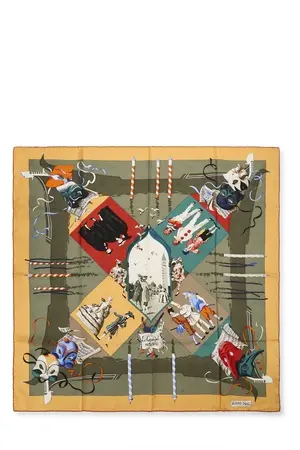 Hermès Multicolor 'le Carnaval De Venise' Silk Scarf 90 - Yellow