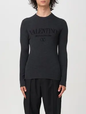 Valentino Garavani Ribbed Crew Neck Sweater With Embroidered Logo - Grey