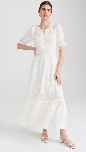 LoveShackFancy Minka Broderie Anglaise Dress - True White