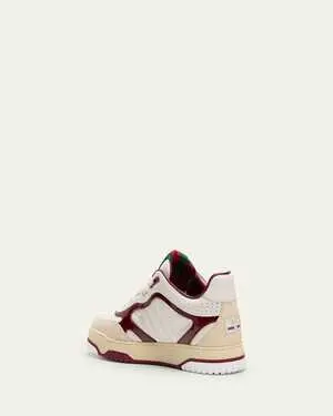 Gucci Re-web Suede And Calf Patent Leather Sneakers - White/dark Red