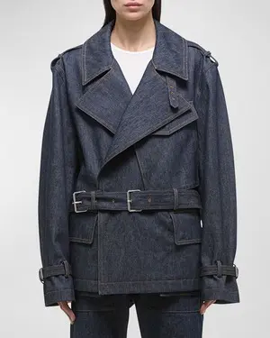 Helmut Lang Denim Rider Trench Coat - Raw Indigo