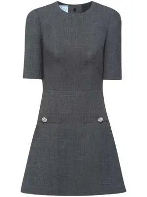Prada Button-embellished Virgin Wool Mini Dress