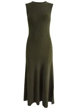 FRAME Frame Ribbed-Knit Midi Dress - Green