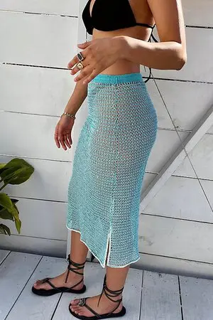 MADLY VINTAGE Blue Crochet Beach Skirt Selected By