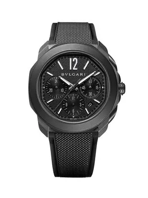 BVLGARI Octo Roma Stainless Steel, Rubber & Alligator Leather Chronograph Watch/42mm - Black