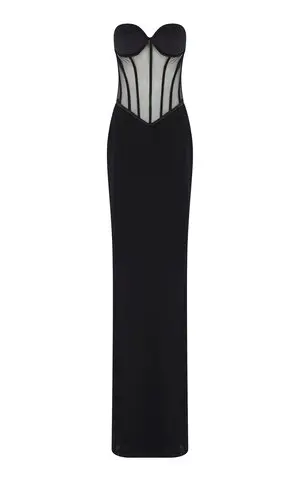 THE NEW ARRIVALS ILKYAZ OZEL Mesh-detailed Corseted Maxi Dress - Black