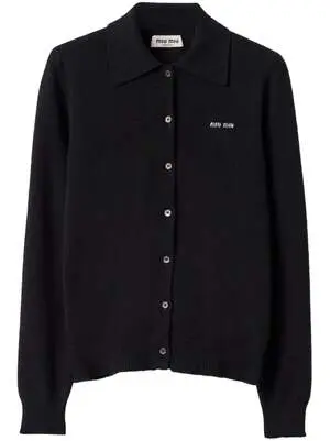 Miu Miu Intarsia-knit Logo Cardigan - Black