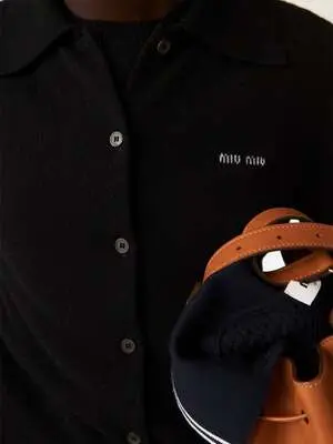 Miu Miu Intarsia-knit Logo Cardigan - Black
