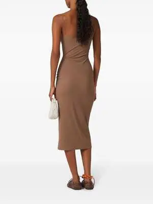 Miu Miu Logo-print Midi Dress - Brown