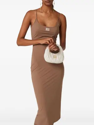 Miu Miu Logo-print Midi Dress - Brown