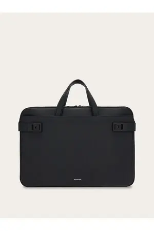 FERRAGAMO Hammered Calfskin Briefcase With Hug Buckle - Black
