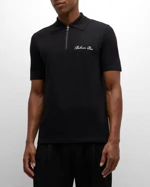 Balmain Men & Apos;s Embroidered Zip Polo Shirt Blk/white