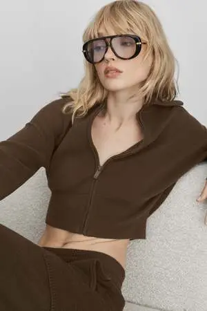 Alo Yoga Scholar Knit Cropped Full Zip Jacket - Espresso