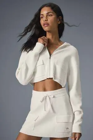 Alo Yoga Scholar Knit Cargo Full Zip Hoodie In Ivory - 30% Off