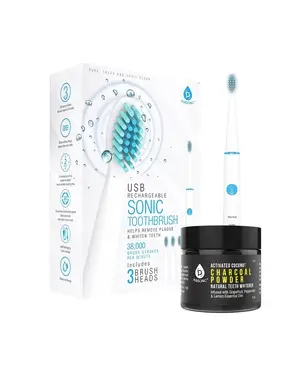 PURSONIC Usb Rechargeable Rotary Toothbrush + Freebie Activated Coconut Charcoal Powder Natural Teeth Whitener (2 Oz) Assorted Pre-pack (see Table
