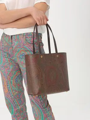 Etro Essential Medium Paisley Cotton Tote Bag With Double Leather Handles