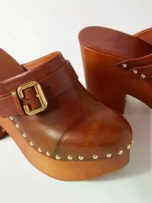Chloé Jeanette Studded Platform Clogs - Brown