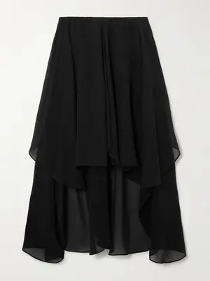 Chloé Asymmetric Layered Pleated Silk-georgette Midi Skirt