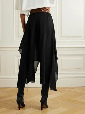 Chloé Asymmetric Layered Pleated Silk-georgette Midi Skirt