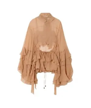 Chloé Cutout Ruffled Silk-crepon Turtleneck Blouse