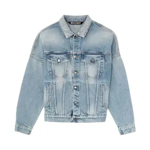 Palm Angels Denim Jacket With Logo - Blue