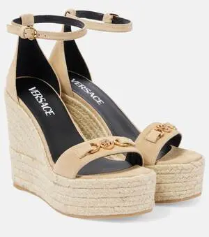 Versace Medusa '95 Leather Wedge Sandals - Neutrals